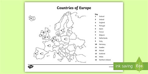European Countries Map Worksheet SESE Geography Twinkl