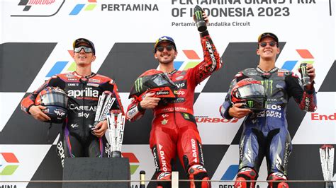 MotoGP Fabio Quartararo sur le podium en Indonésie Francesco Bagnaia