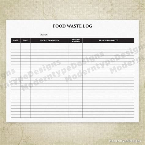 Waste Log For Restaurant Template Printable Word Searches