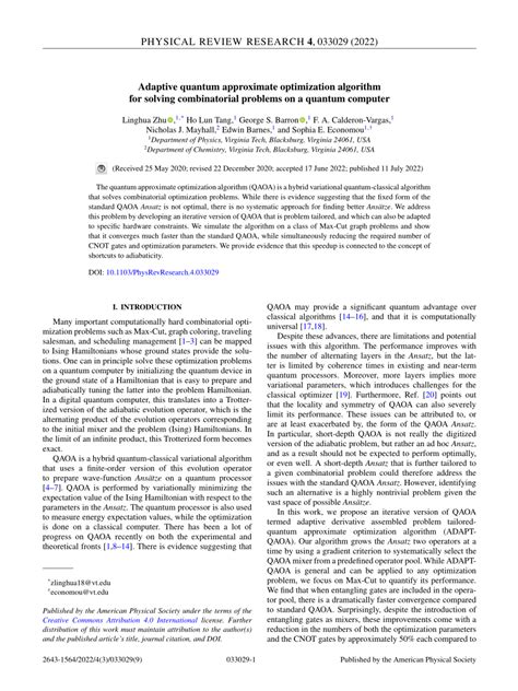 pdf adaptive quantum approximate optimization algorithm for solving combinatorial problems on
