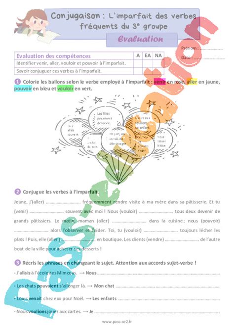 Limparfait des verbes fréquents du 3e groupe Évaluation de
