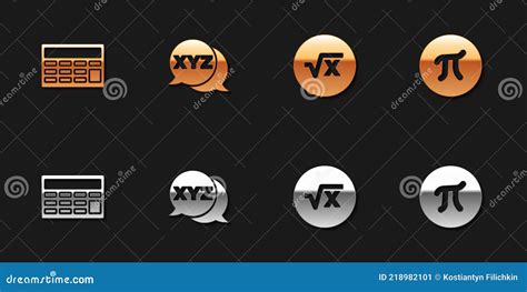 set calculator xyz coordinate system square root of x glyph and pi symbol icon vector stock
