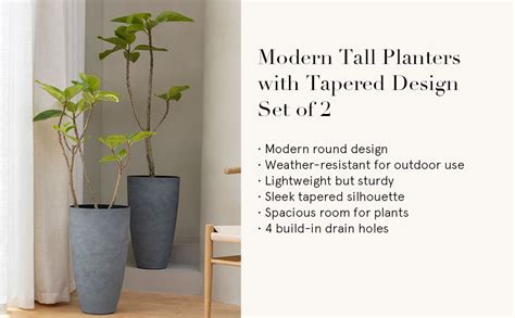 Tall Planter Set 2 Flower Pots Patio Deck Indoor Outdoor Garden