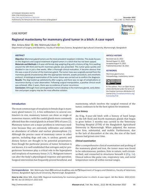PDF Regional Mastectomy For Mammary Gland Tumor In A Bitch A Case Report