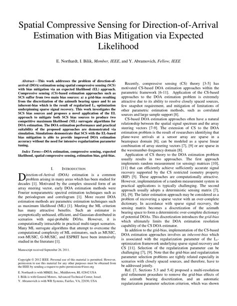 pdf spatial compressive sensing for direction of arrival estimation with bias mitigation via