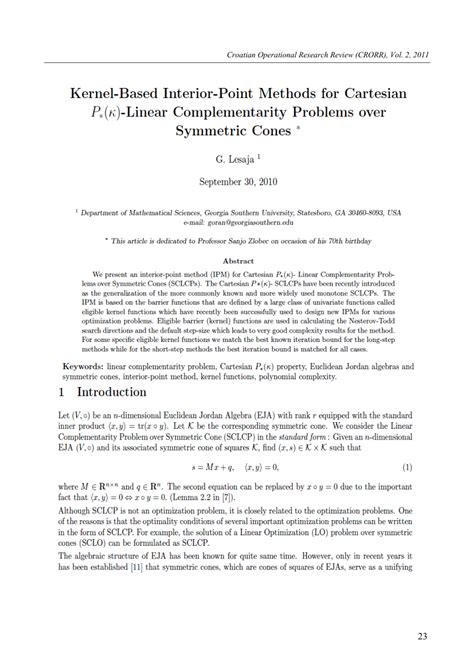 pdf kernel based interior point methods for cartesian p k linear complementarity problems
