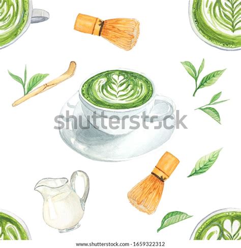 Matcha Latte Milk Green Tea Watercolor Stock Illustration 1659322312