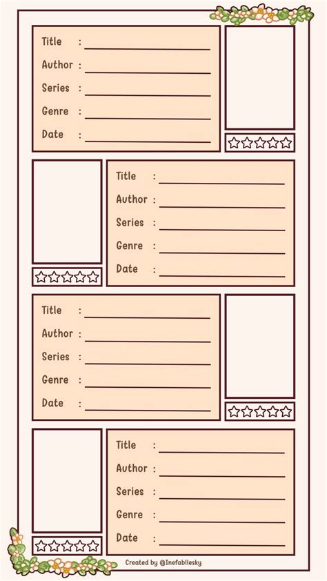Book Tracker Book Reading Journal Book Review Template Book Review