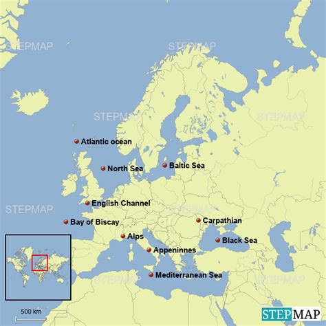 StepMap Major Bodies of Water and Mountain Ranges Landkarte für Germany