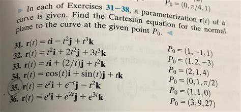 solved po 0 π 4 1 cises 31 38 a parameterization r t
