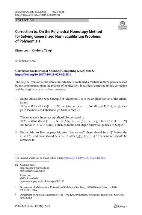 pdf correction to on the polyhedral homotopy method for solving generalized nash equilibrium