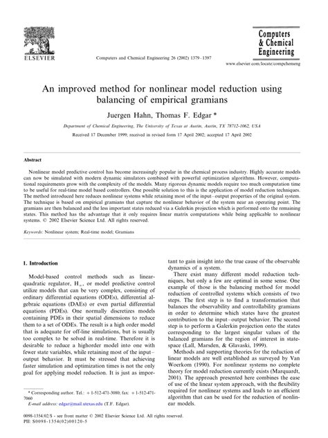 pdf an improved method for nonlinear model reduction using balancing of empirical grammians[j]
