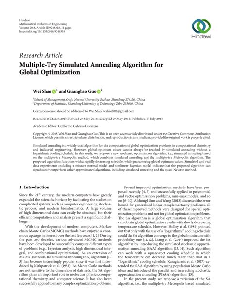 pdf multiple try simulated annealing algorithm for global optimization