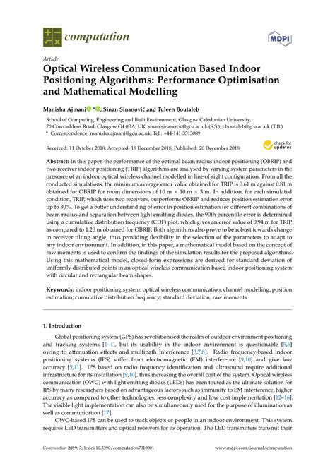 pdf optical wireless communication based indoor positioning algorithms performance