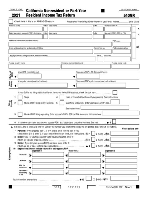 California Part Year Resident Form Fill Out And Sign