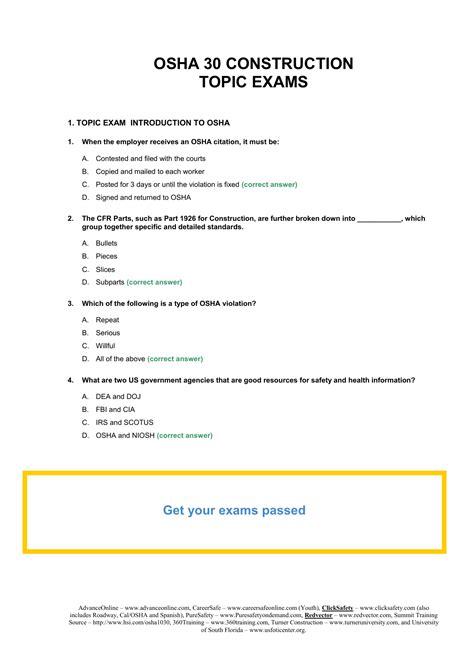 Osha Construction Test Answer Key Cli Saf