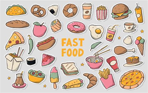 Set Of Fast Food Stikcers Doodles Clip Art For Planners Prints