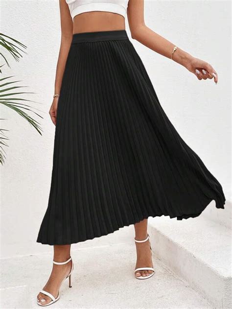 SHEIN VCAY Solid Pleated Hem Pleated Skirt SHEIN UK
