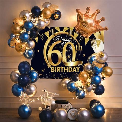 50th 60th 70th Birthday Party Decorations Gold Blue Metallic Balloons