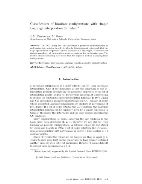 pdf classification of bivariate configurations with simple lagrange interpolation formulae