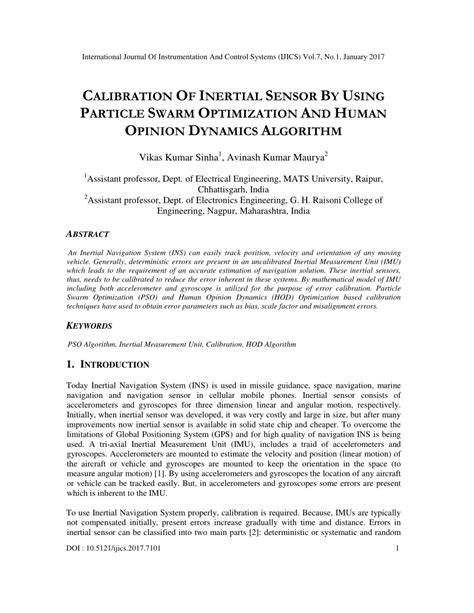 pdf calibration of inertial sensor by using particle swarm optimization and human opinion