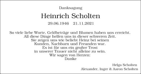 Traueranzeigen Von Heinrich Scholten Trauer In NRW De