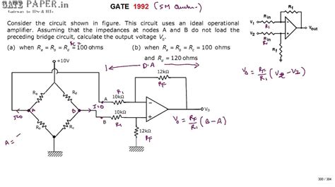 gate 1992 ece output voltage of ideal op amp with unbalanced bridge at input youtube