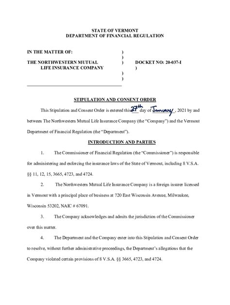 Fillable Online Dfr Vermont Final Stipulation And Consent Order