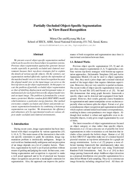 pdf partially occluded object specific segmentation in view based recognition minsu cho