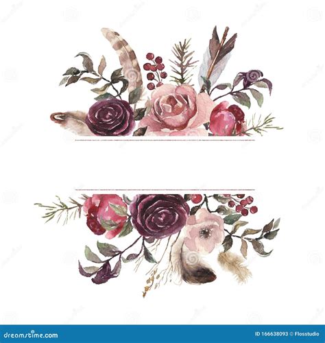 Watercolor Flower Frame Clipart Wedding Burgundy Floral Clipart By