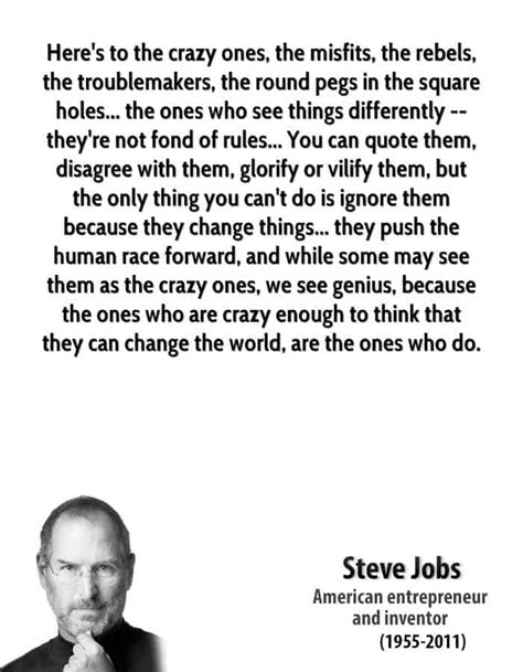 Steve Jobs Quote Heres To The Crazy Ones The Misfits The Rebels The Tr