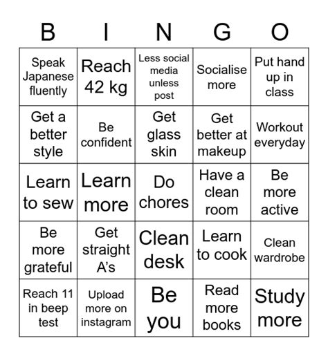 Goals Bingo Card