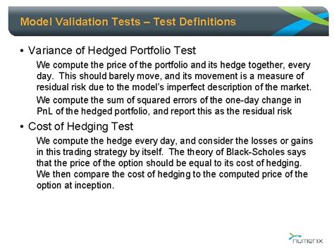 model validation for derivative pricing the first line