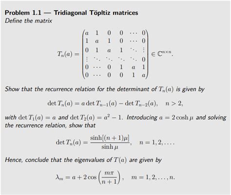 solved problem 1 1 — tridiagonal töpltiz matrices define the
