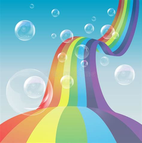 Arc En Ciel Sur Des Bulles De Ciel Bleu Et De Savon Illustration De