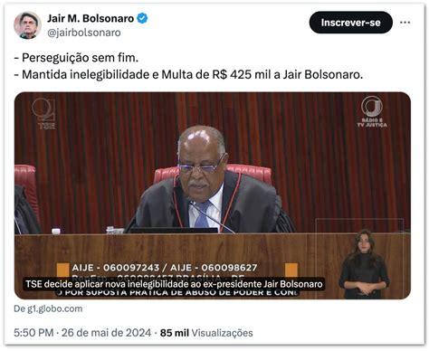 Perseguição sem fim diz Bolsonaro sobre decisão de Moraes