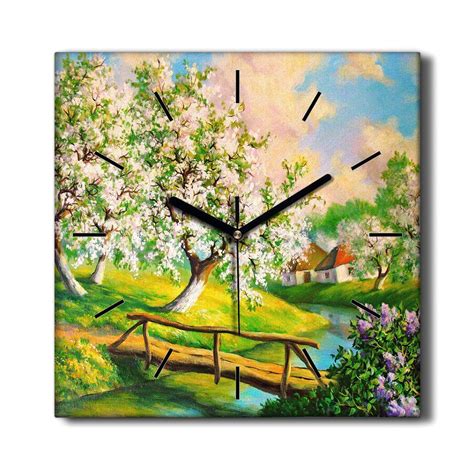 Zegar płótno Rzeka drzewa kwiaty przyroda 30x30 cm Coloray Coloray