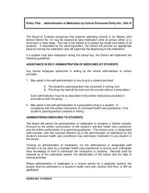 Fillable Online Policy Title Administration Of Medication By School