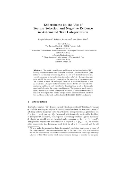 pdf experiments on the use of feature selection and negative evidence in automated text