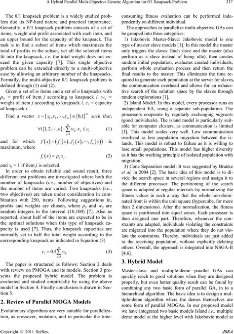 a hybrid parallel multi objective genetic algorithm for 0 1 knapsack problem