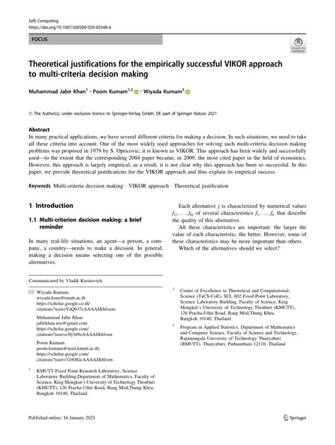 pdf theoretical justifications for the empirically successful vikor approach to multi criteria