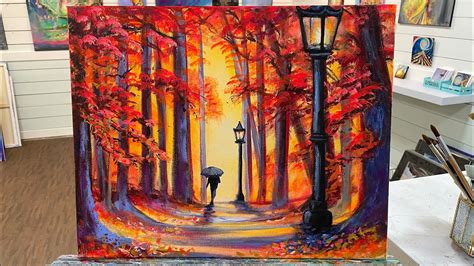How To Paint A Walk In Autumn Acrylic Painting Tutorial Youtube