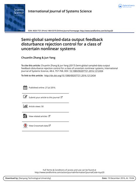 pdf semi global sampled data output feedback disturbance rejection control for a class of