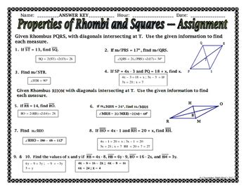 Properties Of Rhombi Worksheet