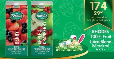 Rhodes 100 Fruit Juice Blend 6 X 2L Offer At Makro