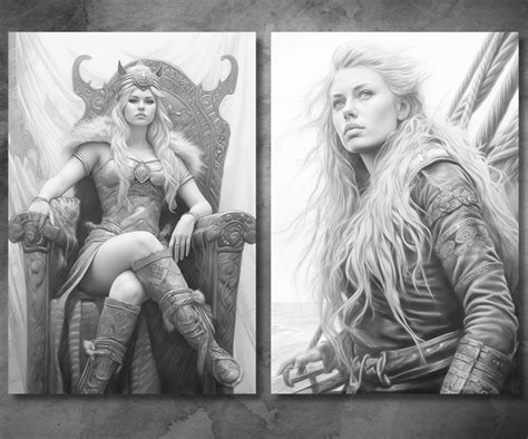 Grayscale Vikings Womans Coloring Book 30 Printable Coloring Pages Of