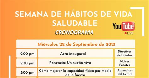 Centro De Formación En Actividad Física Y Cultura Cronograma De Hábitos De Vida Saludable