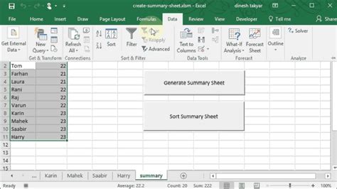 Excel Summary Sheet Multiple Worksheets Free Printable