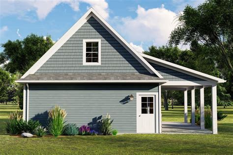 Two Car Detached Garage Plan With Side Porch And Bonus Space Above