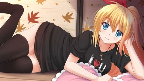 Wallpaper Blonde Anime Girls Blue Eyes Cartoon Black Hair Mouth The